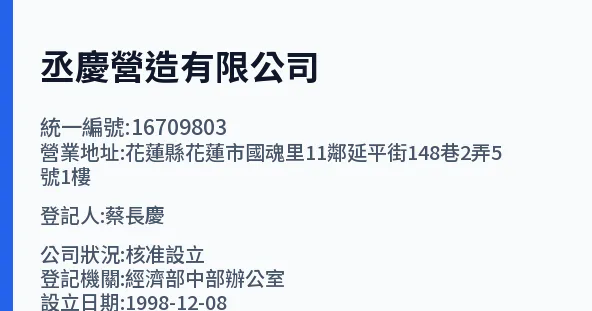 丞慶營造有限公司的照片-統編 16709803(花蓮縣) 公司登記資料與營業項目詳細圖表
