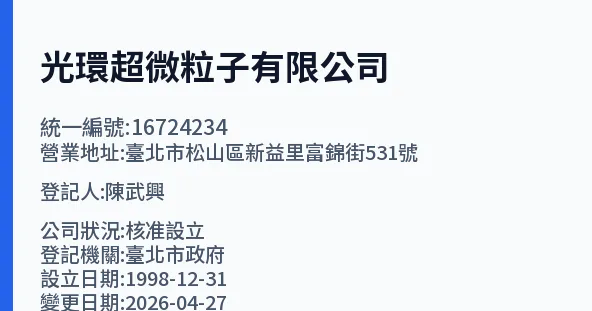 光環超微粒子有限公司的照片-統編 16724234(臺北市) 公司登記資料與營業項目詳細圖表