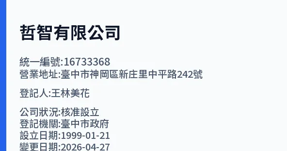 哲智有限公司的照片-統編 16733368(臺中市) 公司登記資料與營業項目詳細圖表