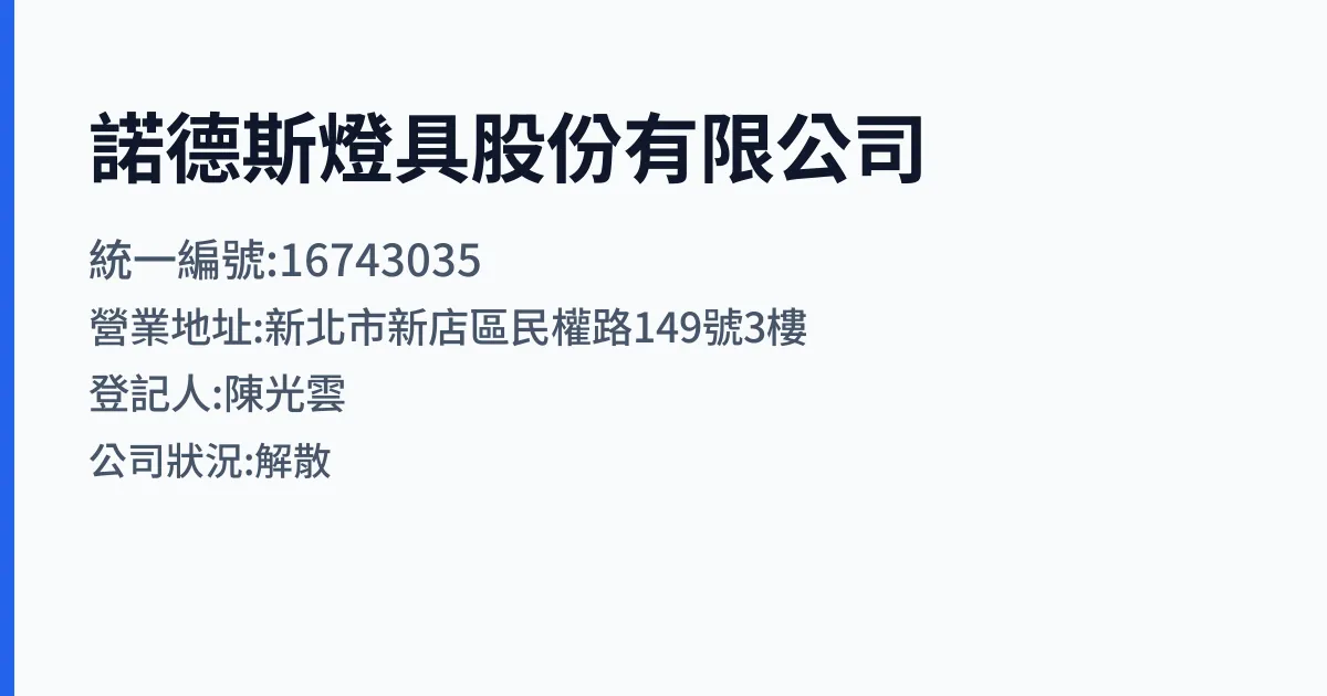諾德斯燈具股份有限公司 - 統編 16743035(新北市) 公司登記資料與營業項目詳細圖表