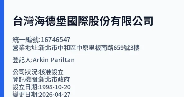 台灣海德堡國際股份有限公司的照片-統編 16746547(新北市) 公司登記資料與營業項目詳細圖表