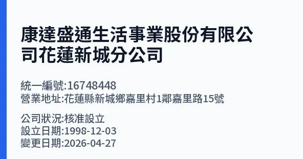 康達盛通生活事業股份有限公司花蓮新城分公司的照片-統編 16748448(花蓮縣) 公司登記資料與營業項目詳細圖表