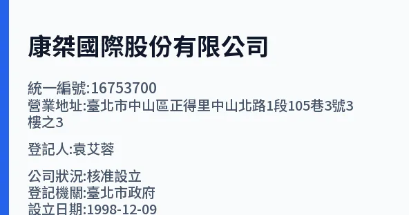 康桀國際股份有限公司的照片-統編 16753700(臺北市) 公司登記資料與營業項目詳細圖表
