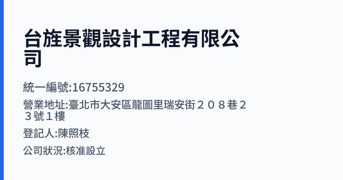 台旌景觀設計工程有限公司 - 統編 16755329(臺北市) 公司登記資料與營業項目詳細圖表
