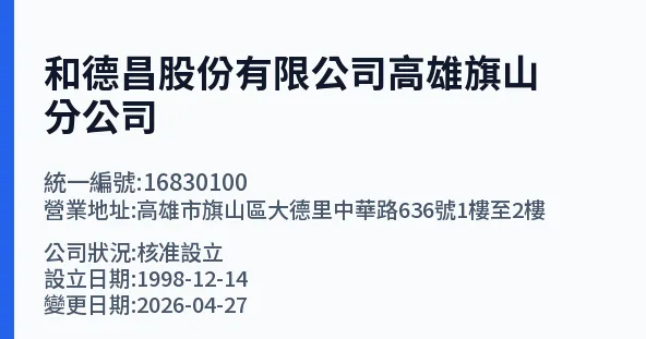 和德昌股份有限公司高雄旗山分公司的照片-統編 16830100(高雄市) 公司登記資料與營業項目詳細圖表
