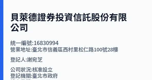 貝萊德證券投資信託股份有限公司的照片-統編 16830994(臺北市) 公司登記資料與營業項目詳細圖表