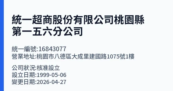 統一超商股份有限公司桃園縣第一五六分公司的照片-統編 16843077(桃園市) 公司登記資料與營業項目詳細圖表