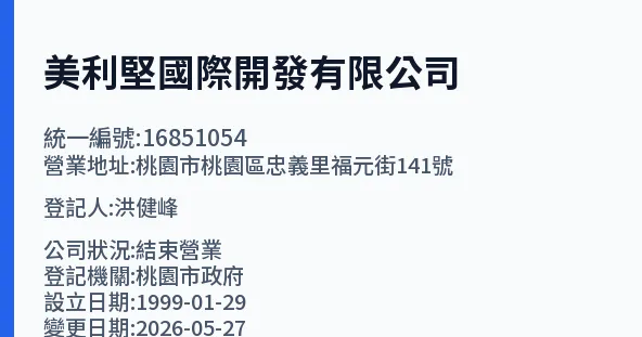 美利堅國際開發有限公司的照片-統編 16851054(桃園市) 公司登記資料與營業項目詳細圖表