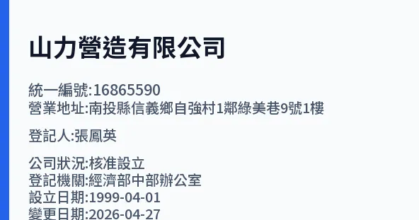 山力營造有限公司的照片-統編 16865590(南投縣) 公司登記資料與營業項目詳細圖表