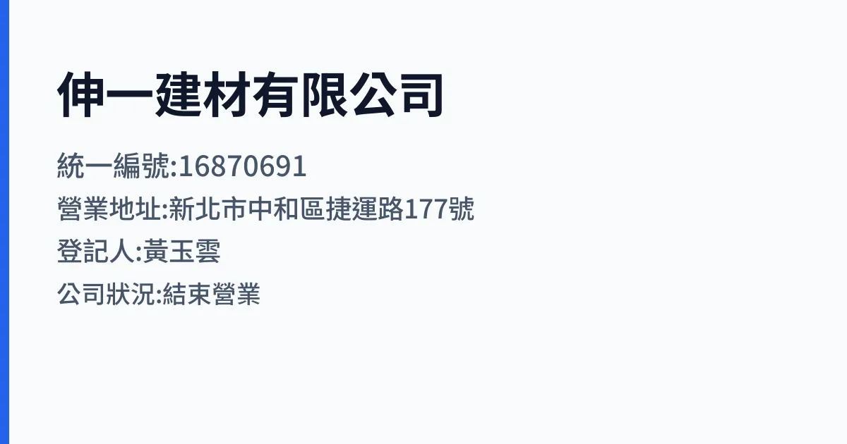 伸一建材有限公司 - 統編 16870691(新北市) 公司登記資料與營業項目詳細圖表