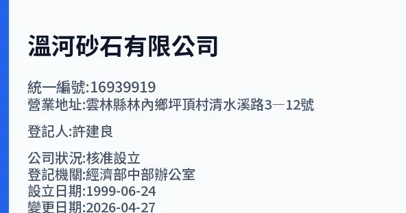 溫河砂石有限公司的照片-統編 16939919(雲林縣) 公司登記資料與營業項目詳細圖表