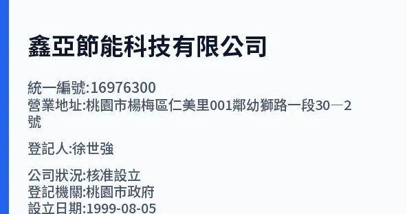 鑫亞節能科技有限公司的照片-統編 16976300(桃園市) 公司登記資料與營業項目詳細圖表