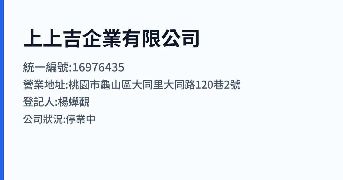 上上吉企業有限公司 - 統編 16976435（桃園市） 公司登記資料與營業項目詳細圖表