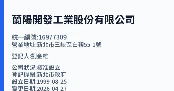 蘭陽開發工業股份有限公司的照片-統編 16977309(新北市) 公司登記資料與營業項目詳細圖表