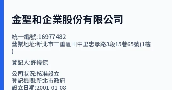 金聖和企業股份有限公司的照片-統編 16977482(新北市) 公司登記資料與營業項目詳細圖表