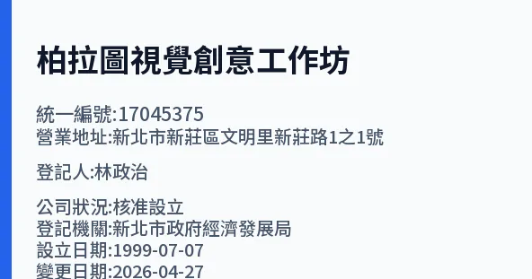 柏拉圖視覺創意工作坊的照片-統編 17045375(新北市) 公司登記資料與營業項目詳細圖表