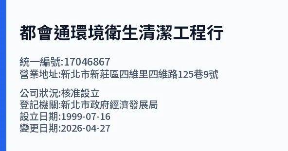 都會通環境衛生清潔工程行的照片-統編 17046867(新北市) 公司登記資料與營業項目詳細圖表