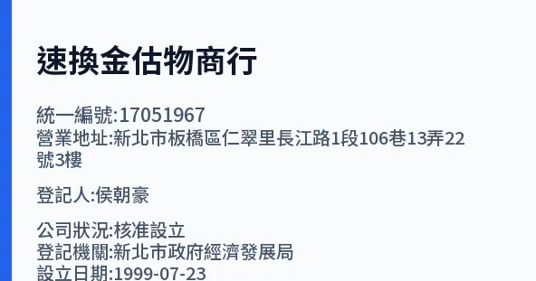 速換金估物商行的照片-統編 17051967(新北市) 公司登記資料與營業項目詳細圖表
