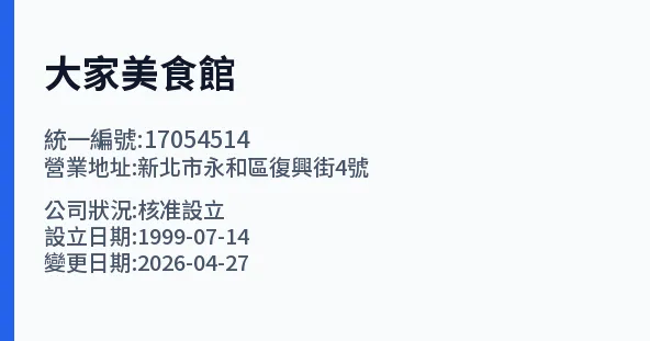 大家美食館的照片-統編 17054514(新北市) 公司登記資料與營業項目詳細圖表