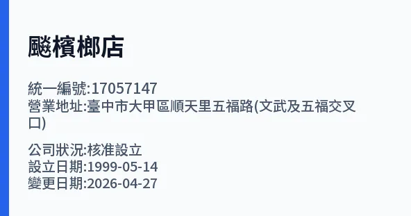飈檳榔店的照片-統編 17057147(臺中市) 公司登記資料與營業項目詳細圖表