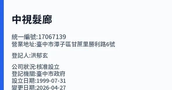 中視髮廊的照片-統編 17067139(臺中市) 公司登記資料與營業項目詳細圖表