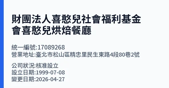 財團法人喜憨兒社會福利基金會喜憨兒烘焙餐廳的照片-統編 17089268(臺北市) 公司登記資料與營業項目詳細圖表