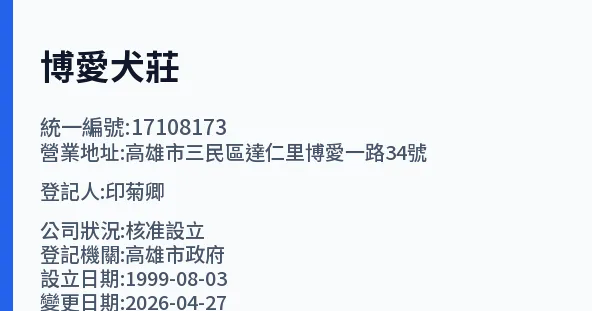 博愛犬莊的照片-統編 17108173(高雄市) 公司登記資料與營業項目詳細圖表