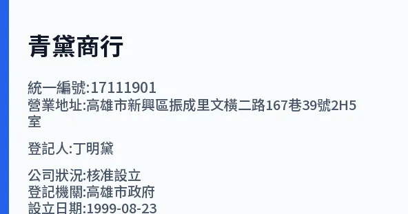 青黛商行的照片-統編 17111901(高雄市) 公司登記資料與營業項目詳細圖表