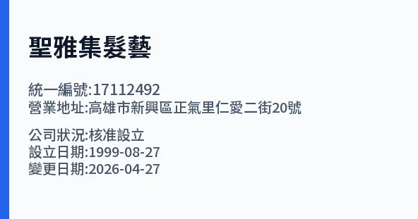 聖雅集髮藝的照片-統編 17112492(高雄市) 公司登記資料與營業項目詳細圖表