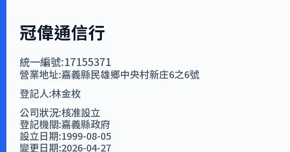 冠偉通信行的照片-統編 17155371(嘉義縣) 公司登記資料與營業項目詳細圖表