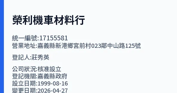 榮利機車材料行的照片-統編 17155581(嘉義縣) 公司登記資料與營業項目詳細圖表