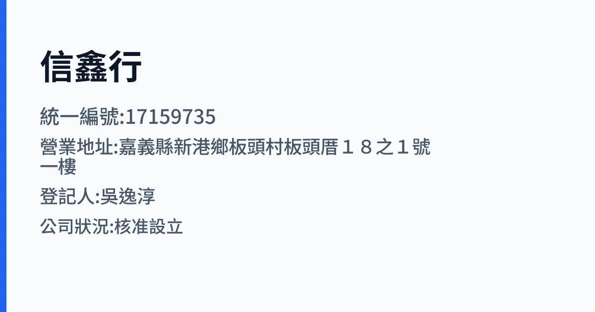 信鑫行 - 統編 17159735(嘉義縣) 公司登記資料與營業項目詳細圖表