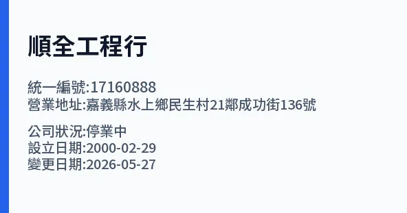 順全工程行的照片-統編 17160888(嘉義縣) 公司登記資料與營業項目詳細圖表