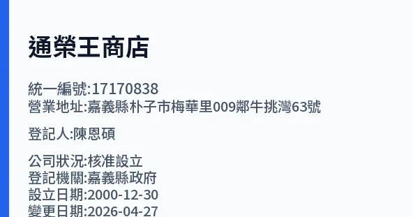 通榮王商店的照片-統編 17170838(嘉義縣) 公司登記資料與營業項目詳細圖表