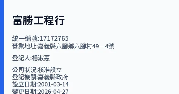 富勝工程行的照片-統編 17172765(嘉義縣) 公司登記資料與營業項目詳細圖表
