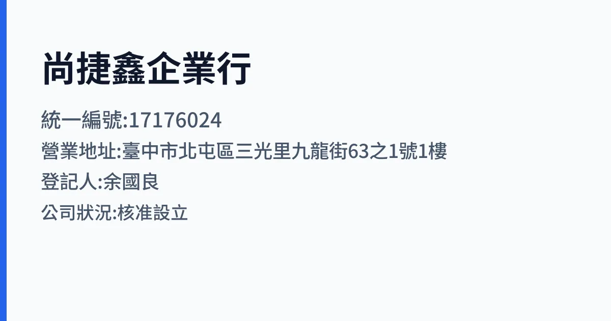尚捷鑫企業行 - 統編 17176024(臺中市) 公司登記資料與營業項目詳細圖表