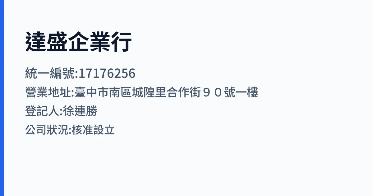 達盛企業行 - 統編 17176256(臺中市) 公司登記資料與營業項目詳細圖表