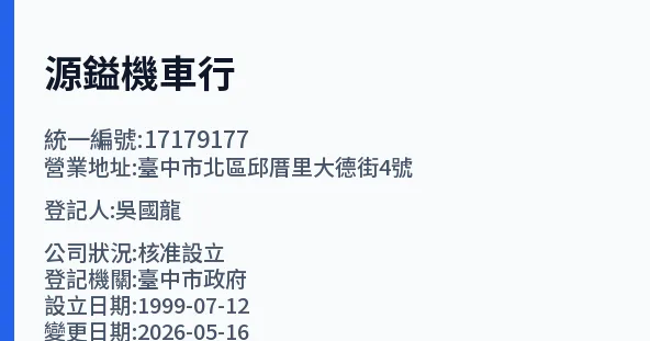 源鎰機車行的照片-統編 17179177(臺中市) 公司登記資料與營業項目詳細圖表