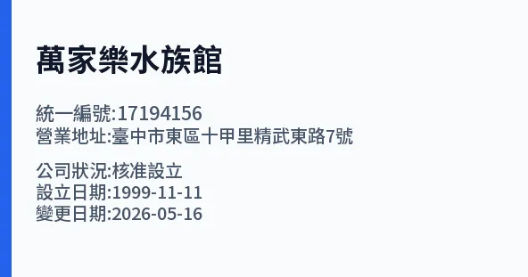 萬家樂水族館的照片-統編 17194156(臺中市) 公司登記資料與營業項目詳細圖表