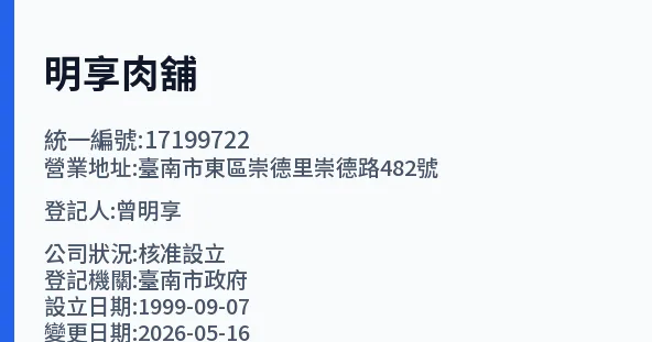 明享肉舖的照片-統編 17199722(臺南市) 公司登記資料與營業項目詳細圖表