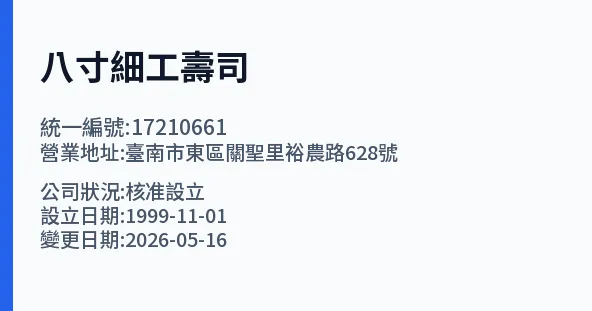 八寸細工壽司的照片-統編 17210661(臺南市) 公司登記資料與營業項目詳細圖表
