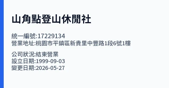 山角點登山休閒社的照片-統編 17229134(桃園市) 公司登記資料與營業項目詳細圖表