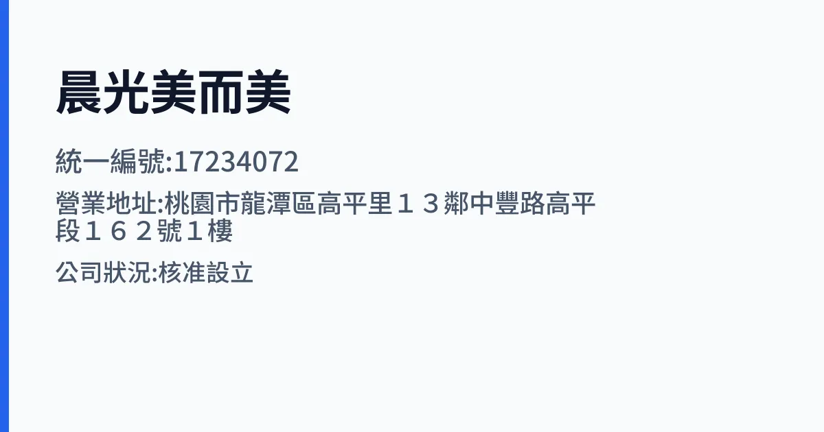 晨光美而美 - 統編 17234072(桃園市) 公司登記資料與營業項目詳細圖表