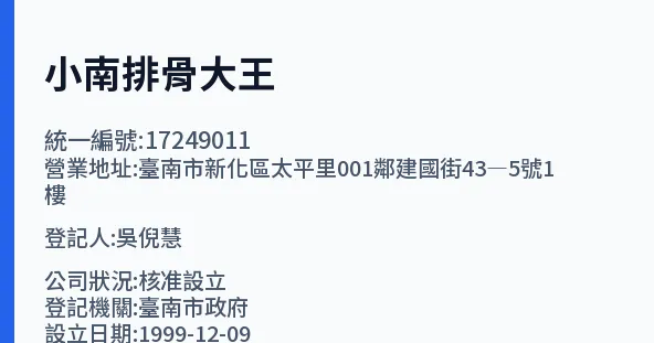 小南排骨大王的照片-統編 17249011(臺南市) 公司登記資料與營業項目詳細圖表