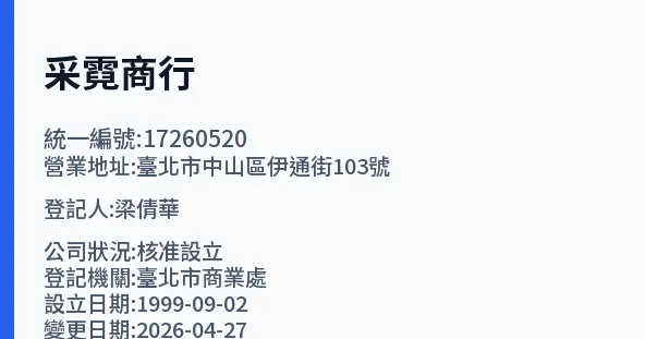 采霓商行的照片-統編 17260520(臺北市) 公司登記資料與營業項目詳細圖表