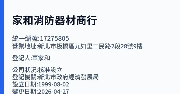家和消防器材商行的照片-統編 17275805(新北市) 公司登記資料與營業項目詳細圖表
