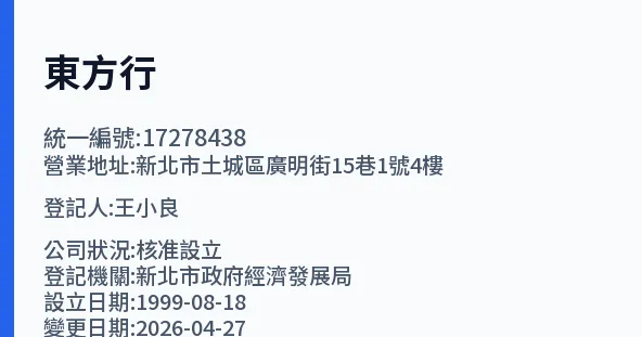 東方行的照片-統編 17278438(新北市) 公司登記資料與營業項目詳細圖表