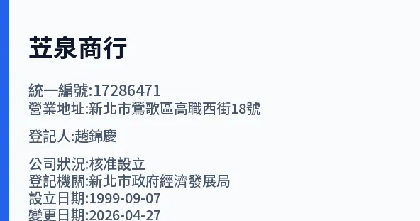 苙泉商行的照片-統編 17286471(新北市) 公司登記資料與營業項目詳細圖表