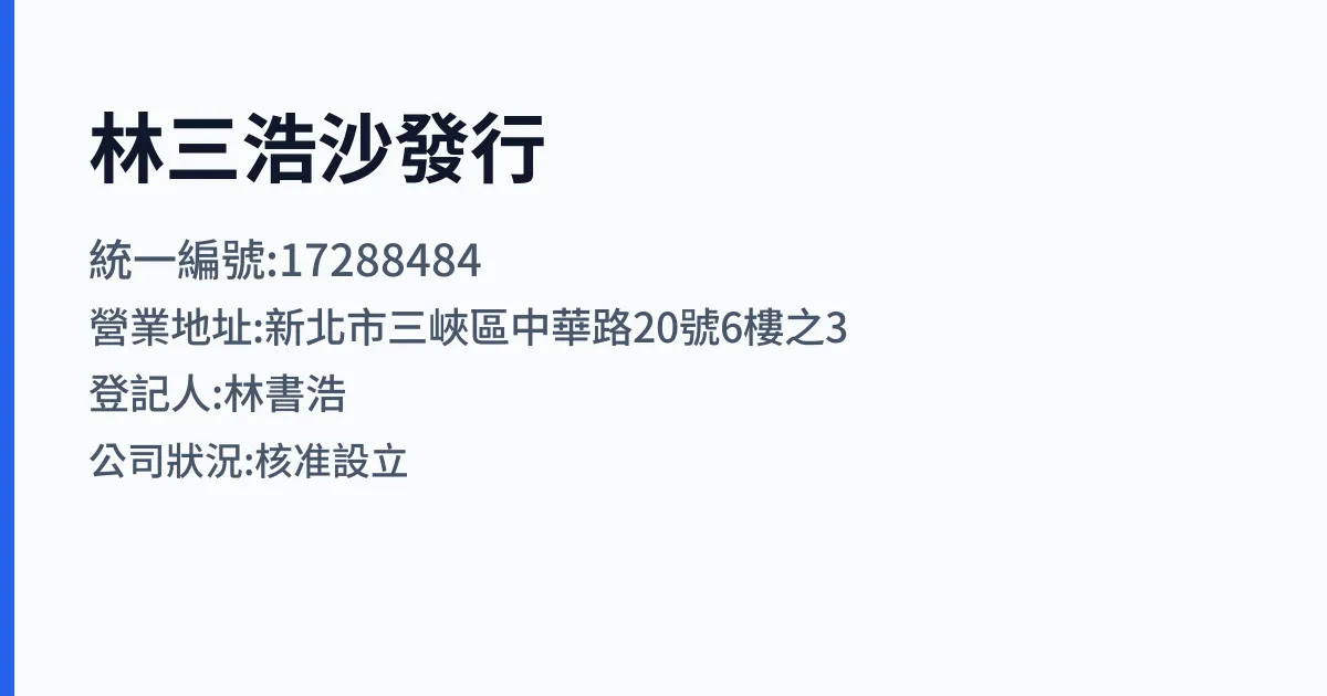 林三浩沙發行 - 統編 17288484(新北市) 公司登記資料與營業項目詳細圖表