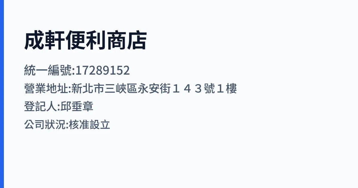 成軒便利商店 - 統編 17289152(新北市) 公司登記資料與營業項目詳細圖表